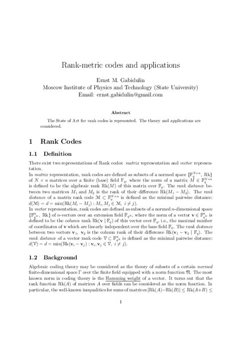pdf rank metric codes and applications ernst gabidulin