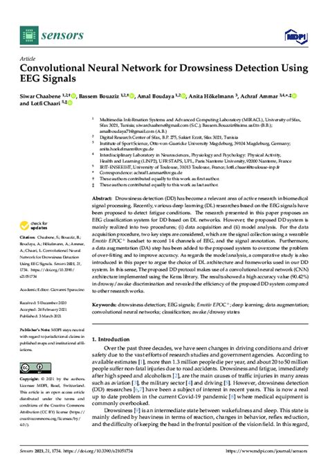 pdf convolutional neural network for drowsiness detection using eeg signals l chaari and