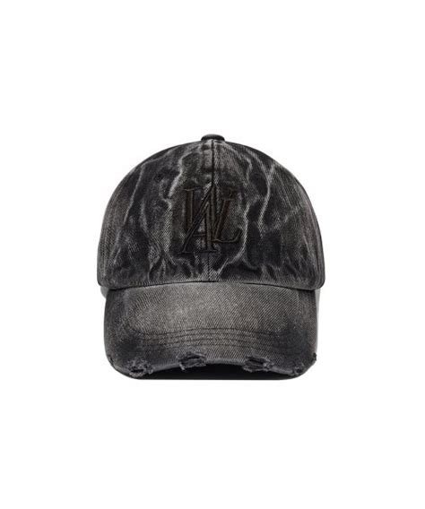 MUSINSA公式 WOOALONG Signature denim damage ball cap DARK GRAY