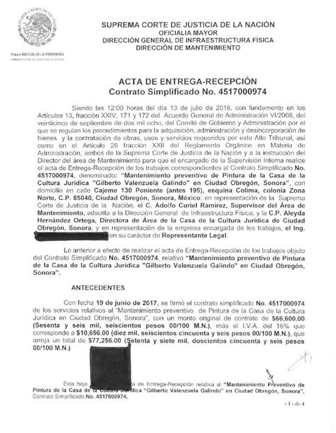 Pdf Acta De Entrega Recepci N Contrato Simplificado No
