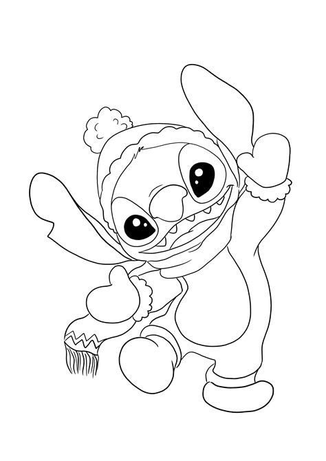 Stich en invierno para colorear para niños fácil y gratis para imprimir