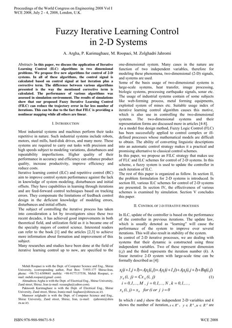 pdf fuzzy iterative learning control in 2 d systems