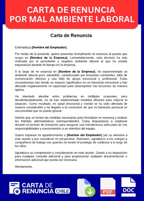 Carta De Renuncia Por Mal Ambiente Laboral Ejemplo Y Modelo The Best