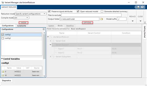 reduce variant models using variant reducer matlab and simulink mathworks india