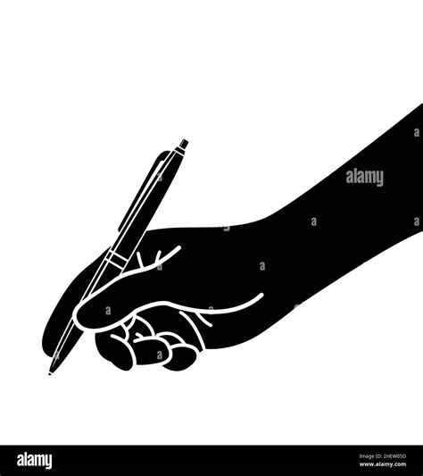 Hand Holding Pen Writing Drawing Illustration Side View Outline Line