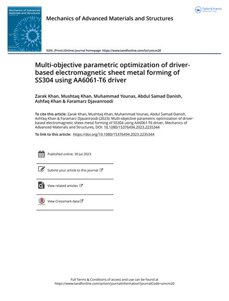 pdf multi objective parametric optimization of driver based electromagnetic sheet metal
