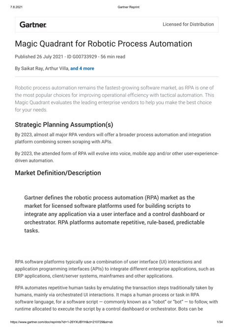 PDF Magic Quadrant For Robotic Process Automation DOKUMEN TIPS