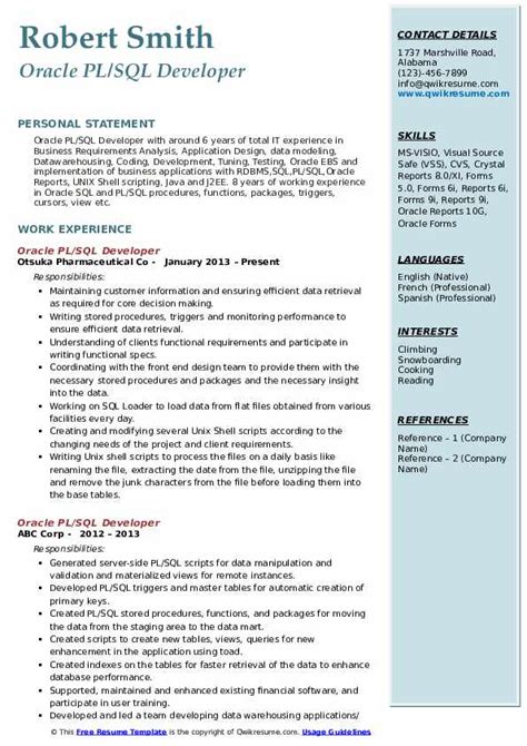 Oracle Pl Sql Developer Resume Innolalaf