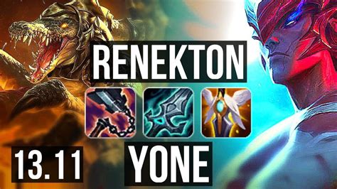 RENEKTON Vs YONE TOP 9 Solo Kills 400 Games KR Master 13 11