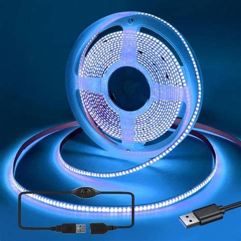 Bande Lumineuse Led Cob Usb 2M 5V Bleu 320Led M Ruban Led Flexible Pour