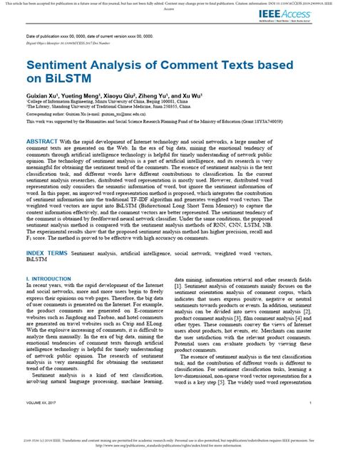 sentiment analysis of comment texts based on bilstm pdf artificial neural network