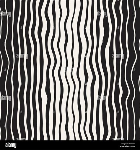Vector Seamless Black And White Hand Drawn Diagonal Wavy Lines Pattern