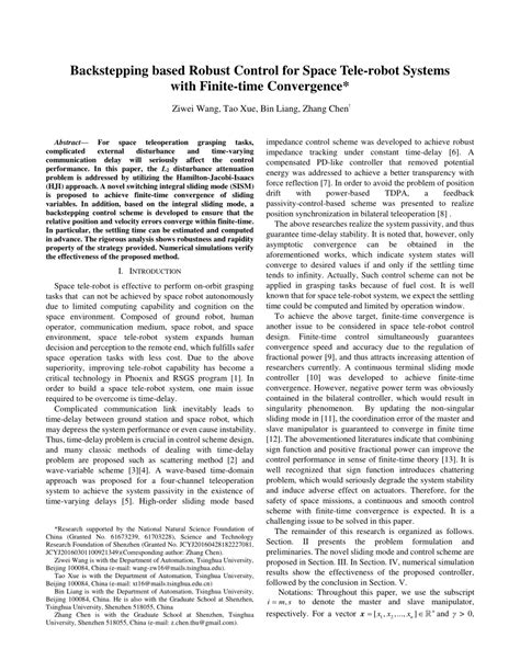 pdf backstepping based robust control for space tele robot systems with finite time convergence