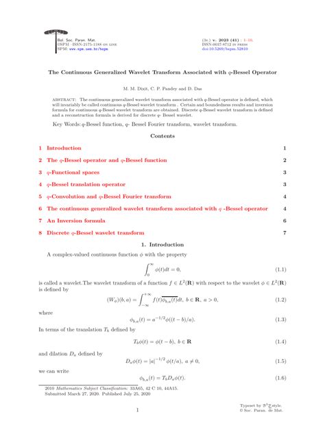 pdf the continuous generalized wavelet transform associated with q bessel operator