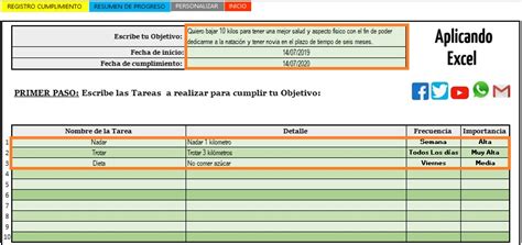 Aplicando Excel Plantilla De Excel Para Alcanzar Metas Y Objetivos