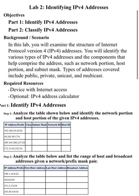 Solved Lab 2 Identifying IPv4 Addresses Objectives Part 1 Chegg