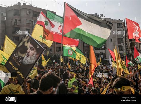 Beirut Lebanon Rd Nov Pro Iranian Hezbollah Supporters Wave