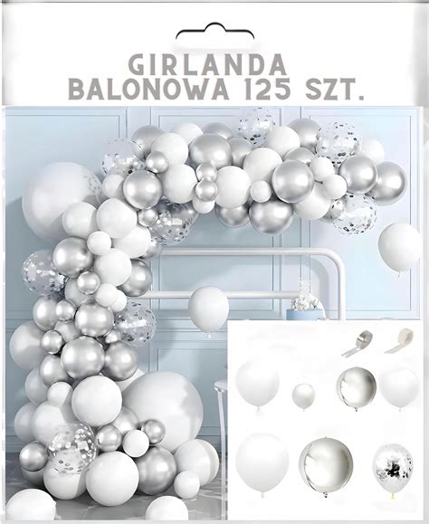 Girlanda Balonowa Balony Na Chrzest Komunie Białe Srebrne Ślub Zestaw