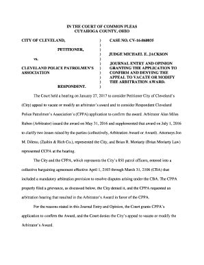 Fillable Online Cp Cuyahogacounty In The Court Of Common Pleas Cuyahoga