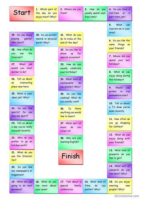 Speaking Questions Boardgame Boar English ESL Worksheets Pdf Doc