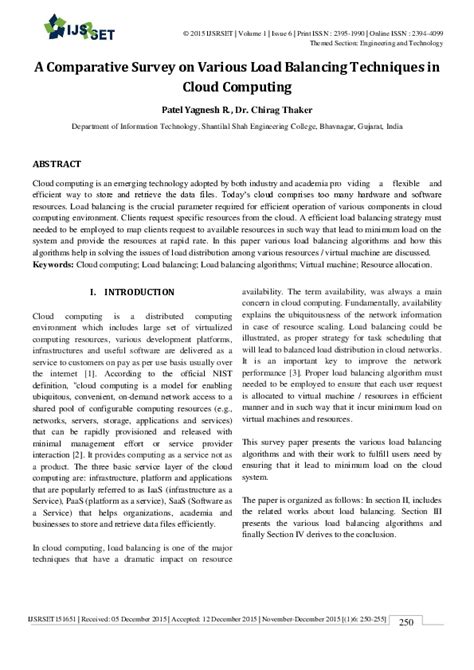 pdf a comparative survey on various load balancing techniques in cloud computing