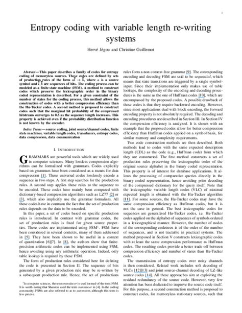 pdf entropy coding with variable length rewriting systems christine guillemot