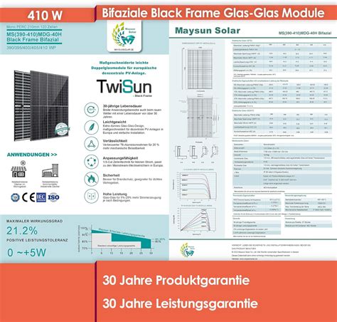 Maysun MS410MDG 40H TwiSun Solarmodul 410W Bifazial Black Frame