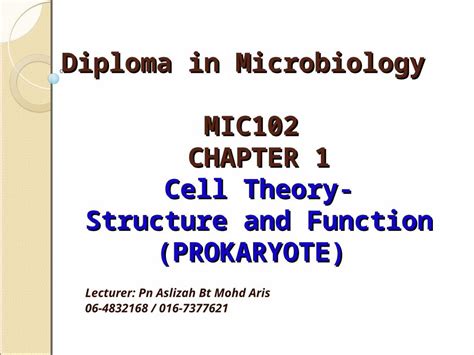 PPT Diploma In Microbiology MIC102 CHAPTER 1 Cell Theory Structure