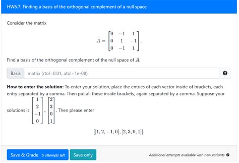 solved hw6 7 finding a basis of the orthogonal complement