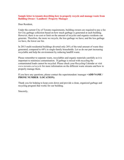 Sample Letter To All Tenants Describing How To Properly Recycle And