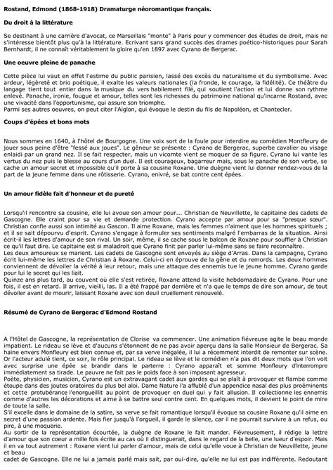 Résumé de Cyrano de Bergerac d Edmond Rostand