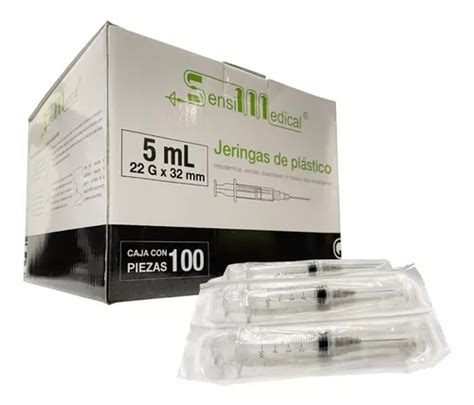 Jeringa Sensimedical 5ml C Aguja 22gx32mm Negro Caja C 100pz Capacidad