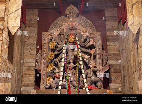 Idol Of Goddess Devi Durga At A Decorated Puja Pandal In Kolkata West