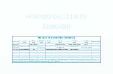 Plantilla De Excel Horario Del Club De Gimnasio Y Hoja De C Lculo De