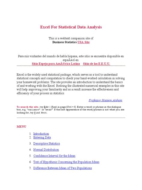 excel for statistical data analysis pdf statistics confidence interval
