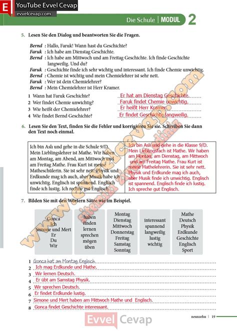9 Sınıf Almanca A1 1 Çalışma Kitabı Cevapları Meb Yayınları 2 Ünite