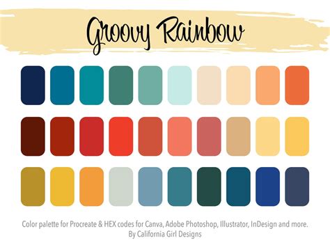 Groovy Rainbow Color Palette For Procreate And Hex Codes For Canva And
