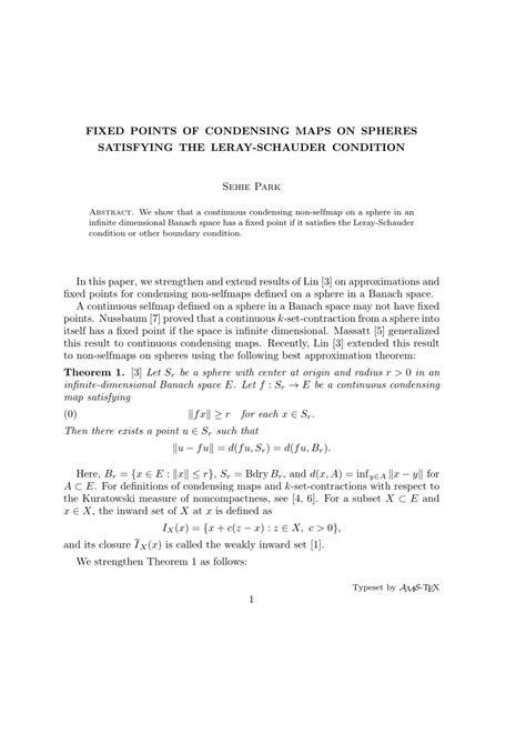 pdf fixed points of condensing maps on spheres satisfying the leray schauder condition