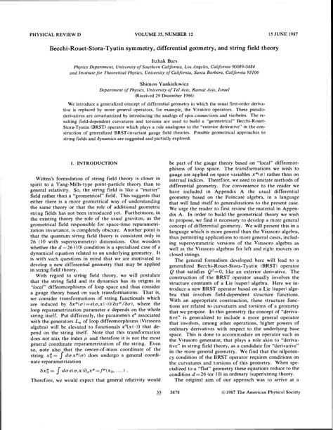 pdf becchi rouet stora tyutin symmetry differential geometry and string field theory