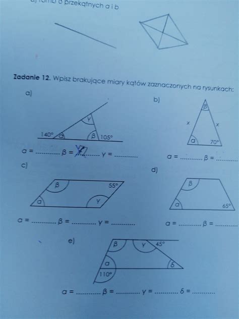 Wpisz brakujące miary kątów zaznaczonych na rysunkach Brainly pl