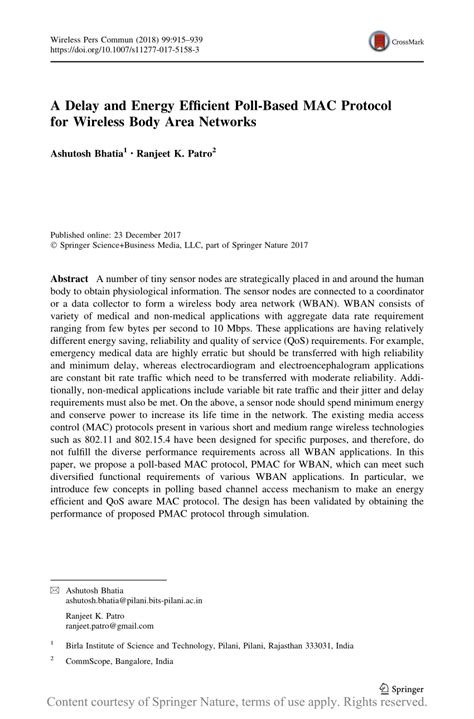 a delay and energy efficient poll based mac protocol for wireless body area networks request pdf