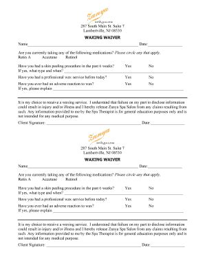 Fillable Online WAXING BWAIVERb Zanya Spa BSalonb Fax Email Print