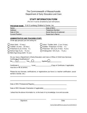 Fillable Online Eec Staff Information Form Fill Online Printable