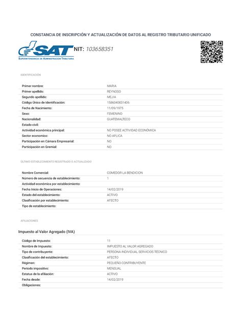 Portal SAT Impresión de RTU Guatemala 26 NIT 103658351 Primer