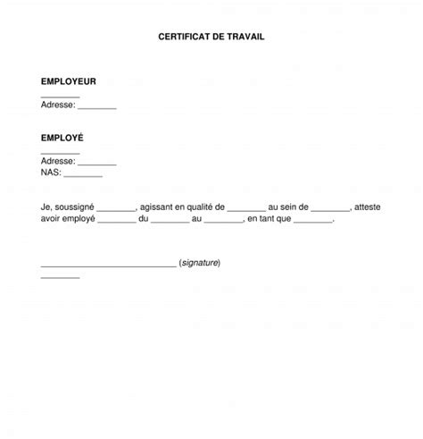 Certificat Attestation de Travail Modèle Word et PDF