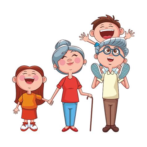 Abuelos Y Nietos Vector Premium