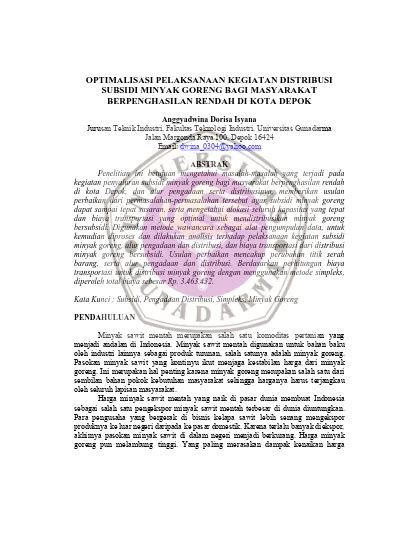 OPTIMALISASI PELAKSANAAN KEGIATAN DISTRIBUSI SUBSIDI MINYAK GORENG BAGI