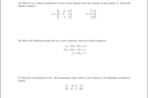 solved a write b as a linear combination of the vectors