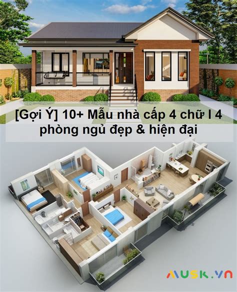 Gợi Ý 10 Mẫu nhà cấp 4 chữ l 4 phòng ngủ đẹp hiện đại