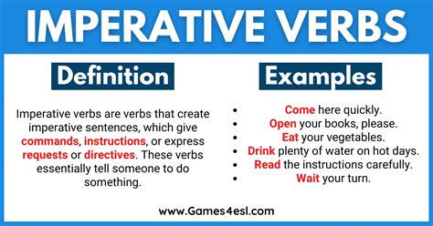 imperative verbs guide and list with example sentences games4esl